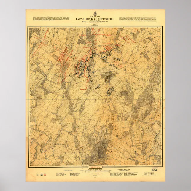 Battlefield of Gettysburg Map by John Bachelder Poster | Zazzle