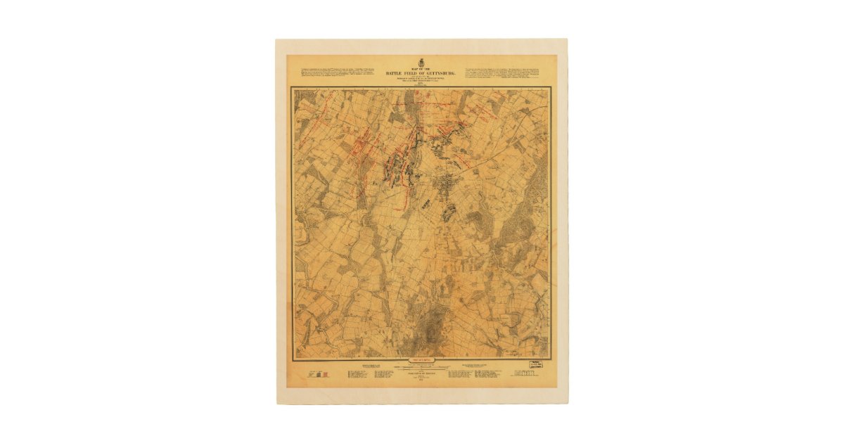 Battlefield of Gettysburg Map by John Bachelder Wood Wall Art | Zazzle