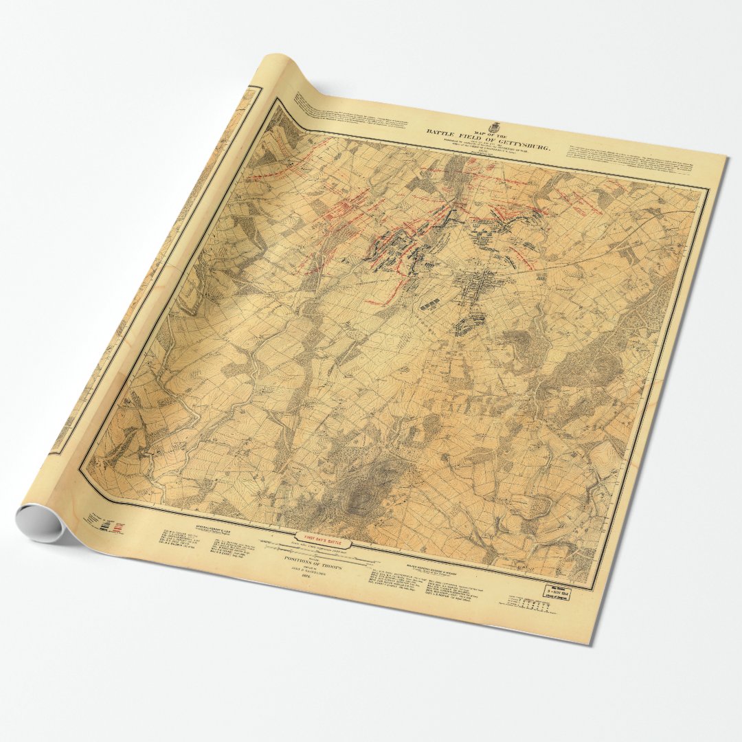 Battlefield of Gettysburg Map by John Bachelder Wrapping Paper | Zazzle
