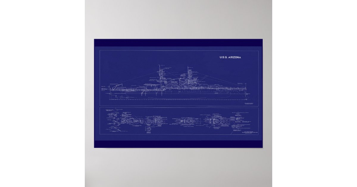 Battleship USS Arizona Blueprint Poster | Zazzle