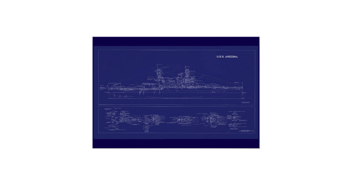 Battleship USS Arizona Blueprint Poster | Zazzle