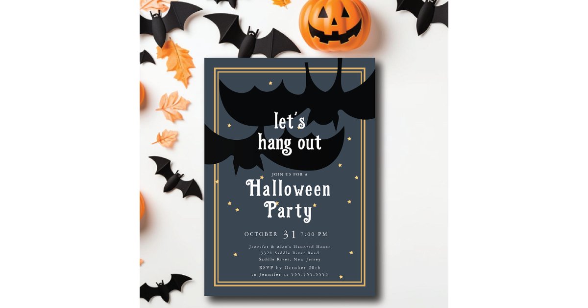 Batty Bash Let's Hang Out Halloween Invitation | Zazzle
