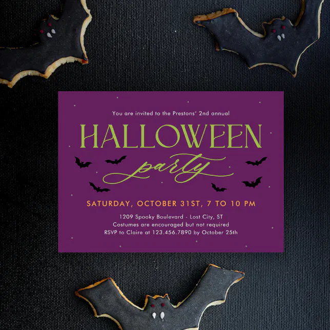 Batty Editable Color Halloween Party Invitation | Zazzle