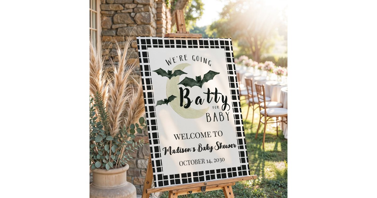 Batty for Baby Black Halloween Baby Shower Welcome Foam Board | Zazzle