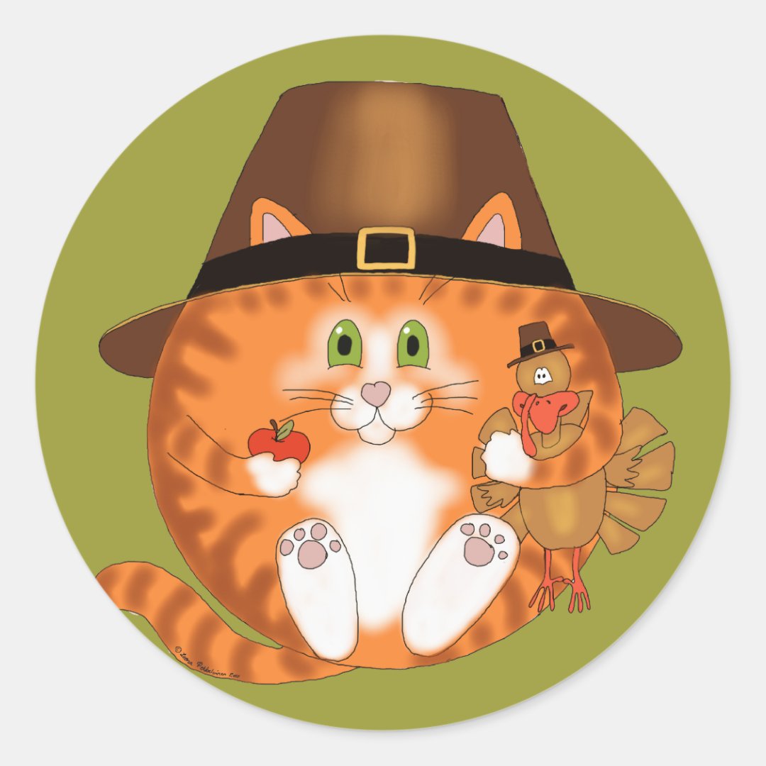 Bauble Cat Thanksgiving Classic Round Sticker | Zazzle