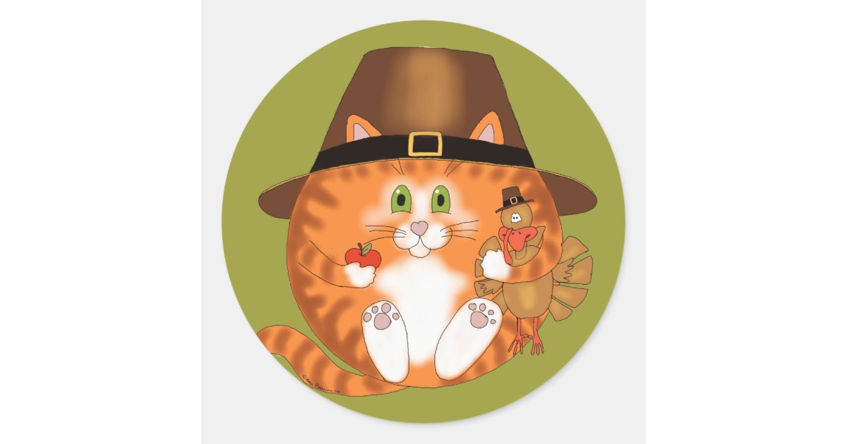 Bauble Cat Thanksgiving Classic Round Sticker | Zazzle