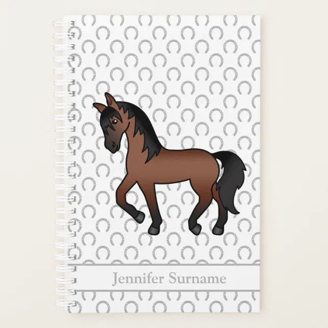 Bay Brown Cartoon Trotting Horse & Custom Text Planner | Zazzle
