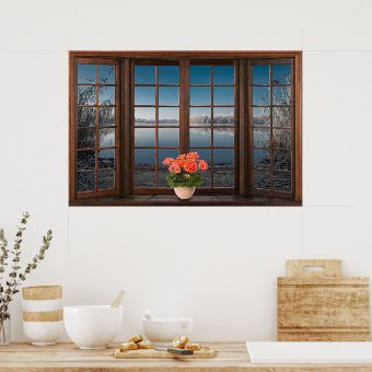 Bay Window Illusion with Flowers on the Sill Poster | Zazzle