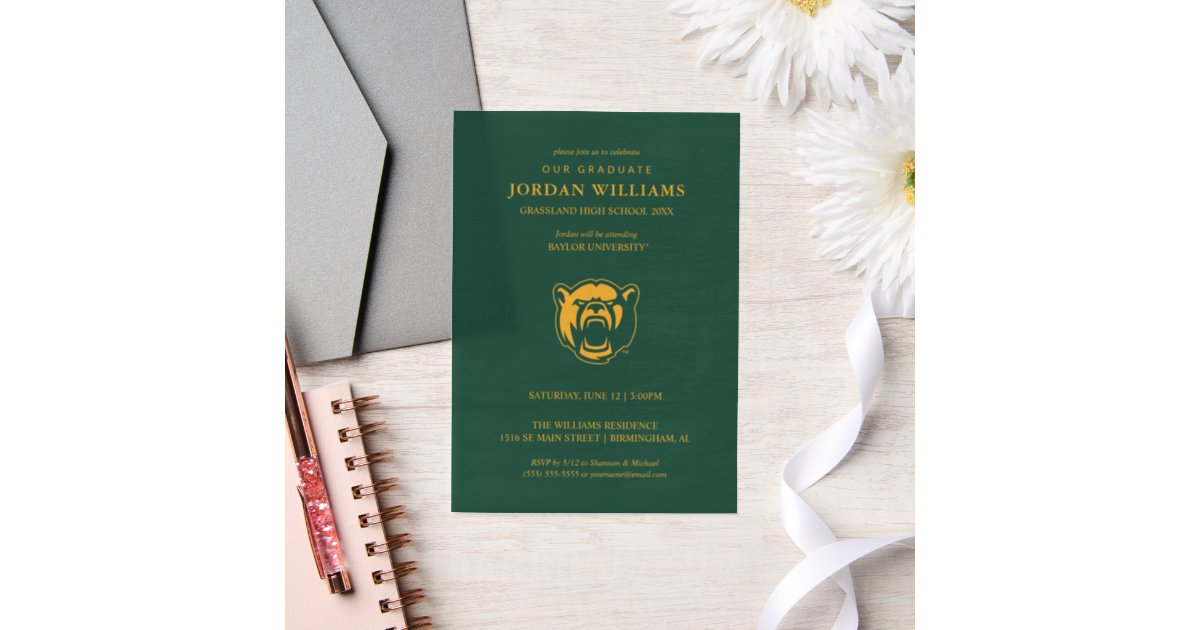 Baylor Bears Head Logo Gradaution Vellum Invitations | Zazzle