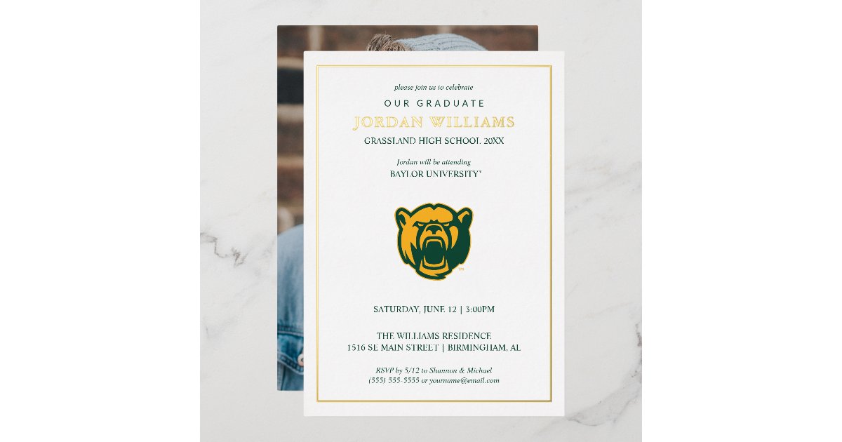 Baylor Bears Head Logo Graduation Foil Invitation | Zazzle