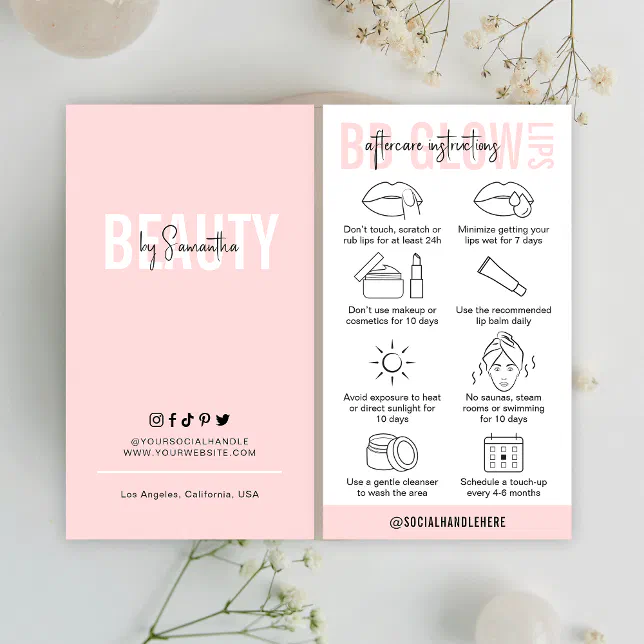 BB Glow Lips After Care Instructions Pink Salon Business Card | Zazzle