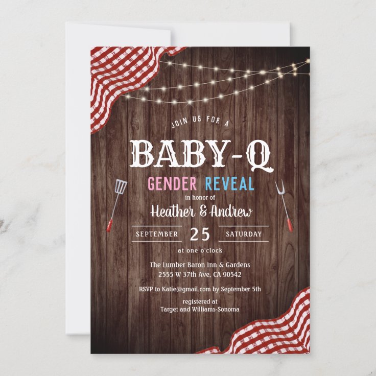 BBQ Baby Shower Baby-Q Gender Reveal Invitation | Zazzle