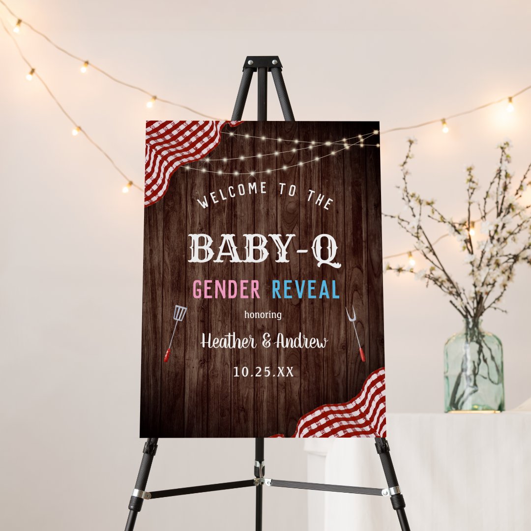 BBQ Baby Shower Baby-Q Gender Reveal Welcome Sign | Zazzle