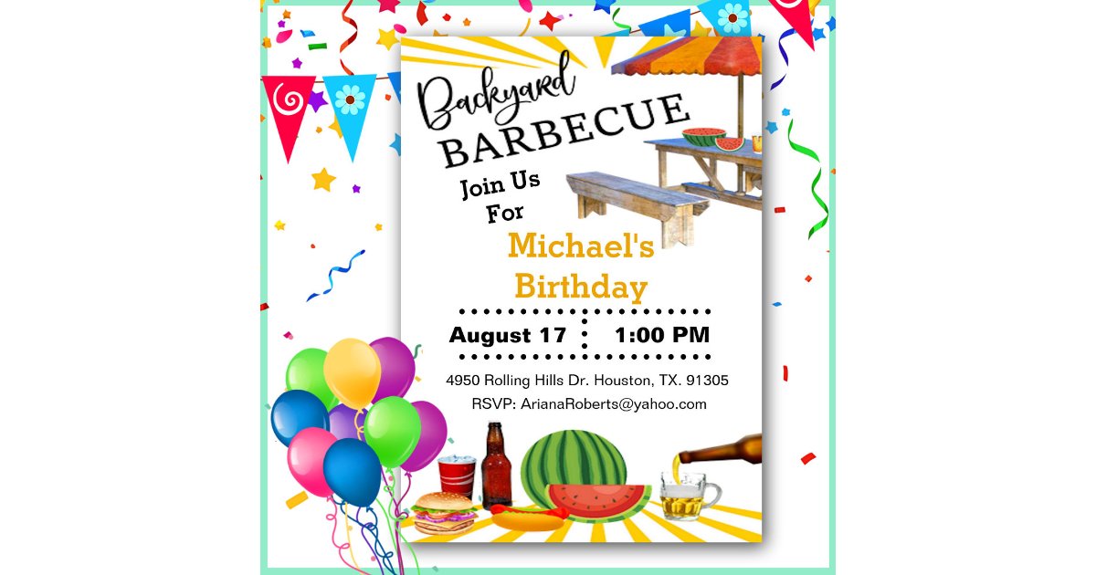 BBQ Backyard Cookout Birthday Invitation | Zazzle