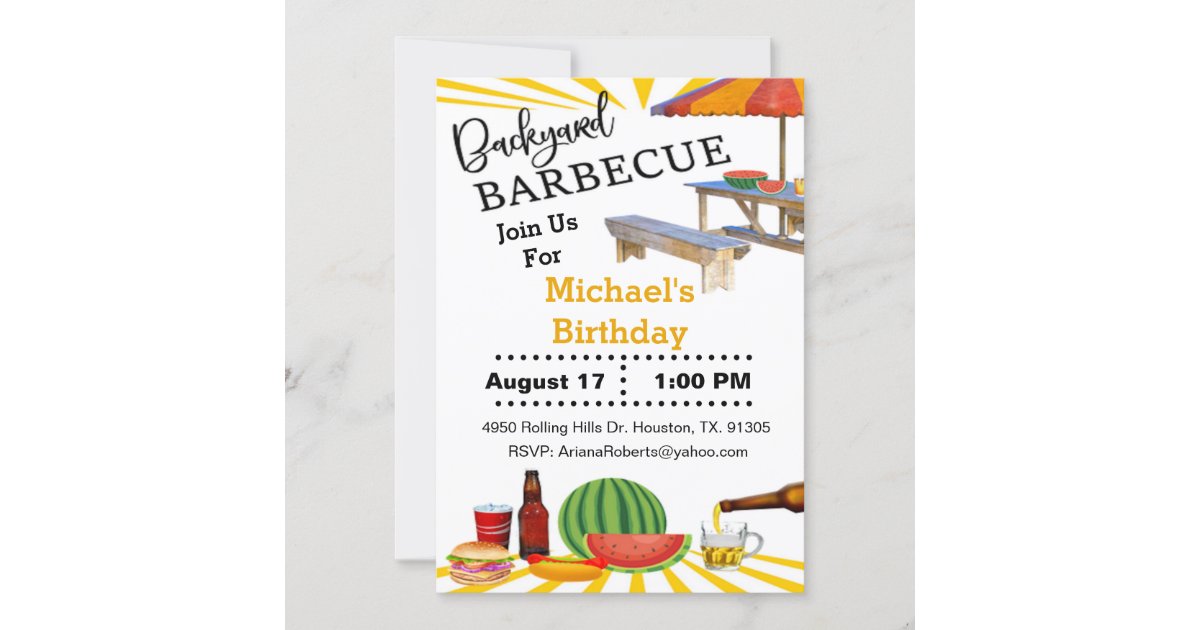 BBQ Backyard Cookout Birthday Invitation | Zazzle