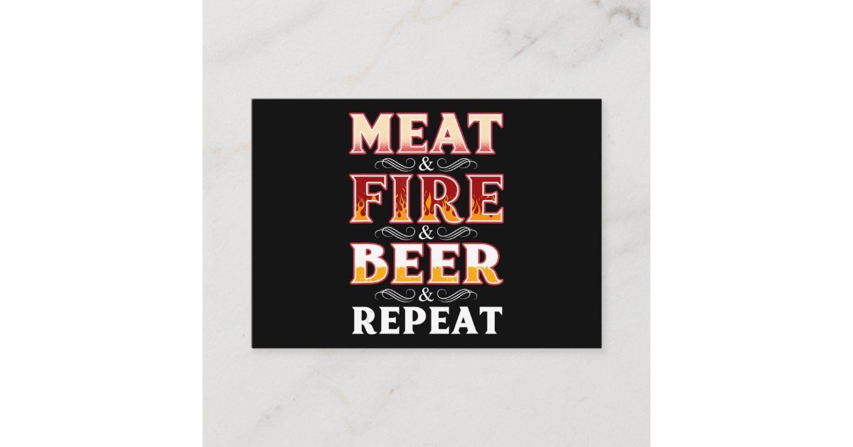 BBQ | BBQ Grill Smoking Meat Fire Beer Repeat Business Card | Zazzle