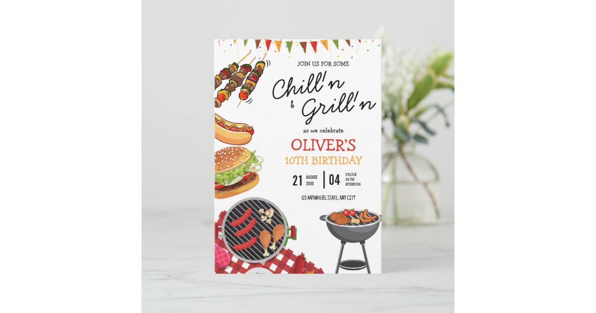 BBQ Birthday Invitation, Grilling N Chilling Party Invitation | Zazzle
