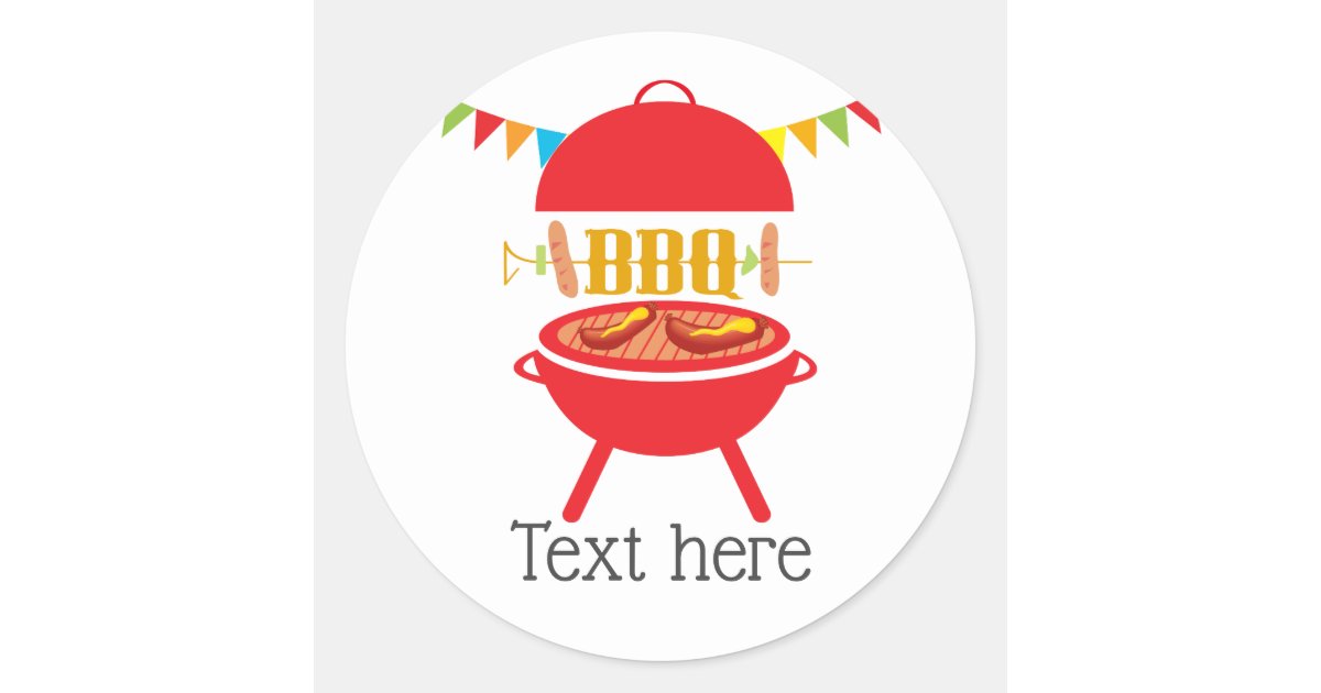 bbq birthday party, barbecue, bbq grill, classic round sticker | Zazzle