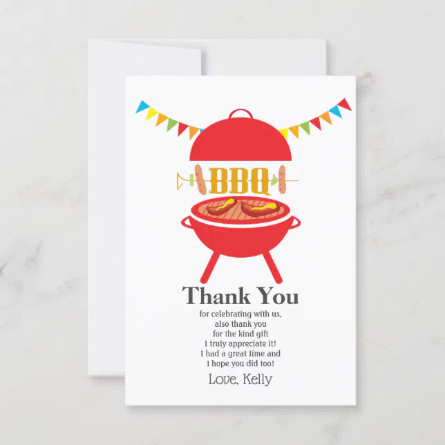 bbq birthday party, barbecue, bbq grill, thank you invitation | Zazzle