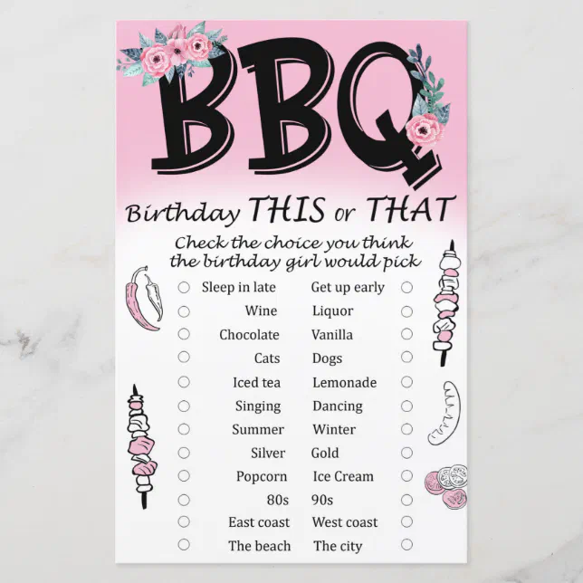 BBQ Birthday this or that game | Zazzle