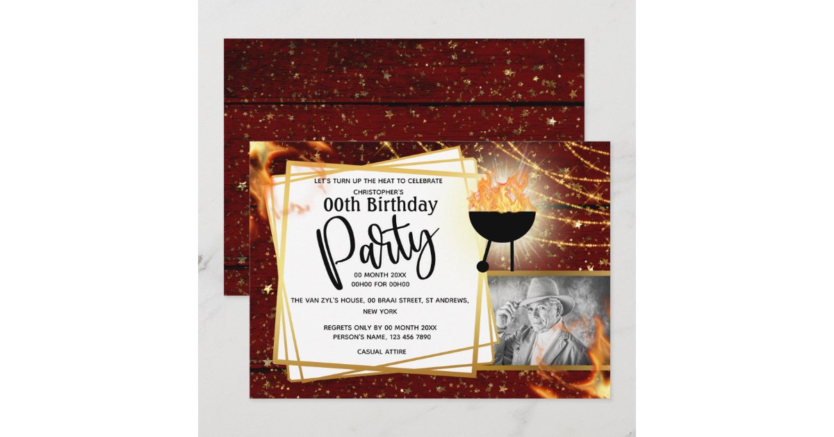 BBQ flames string lights photo ANY AGE birthday Invitation | Zazzle
