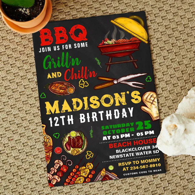 BBQ Grill and Chillin Party Editable Invitation | Zazzle
