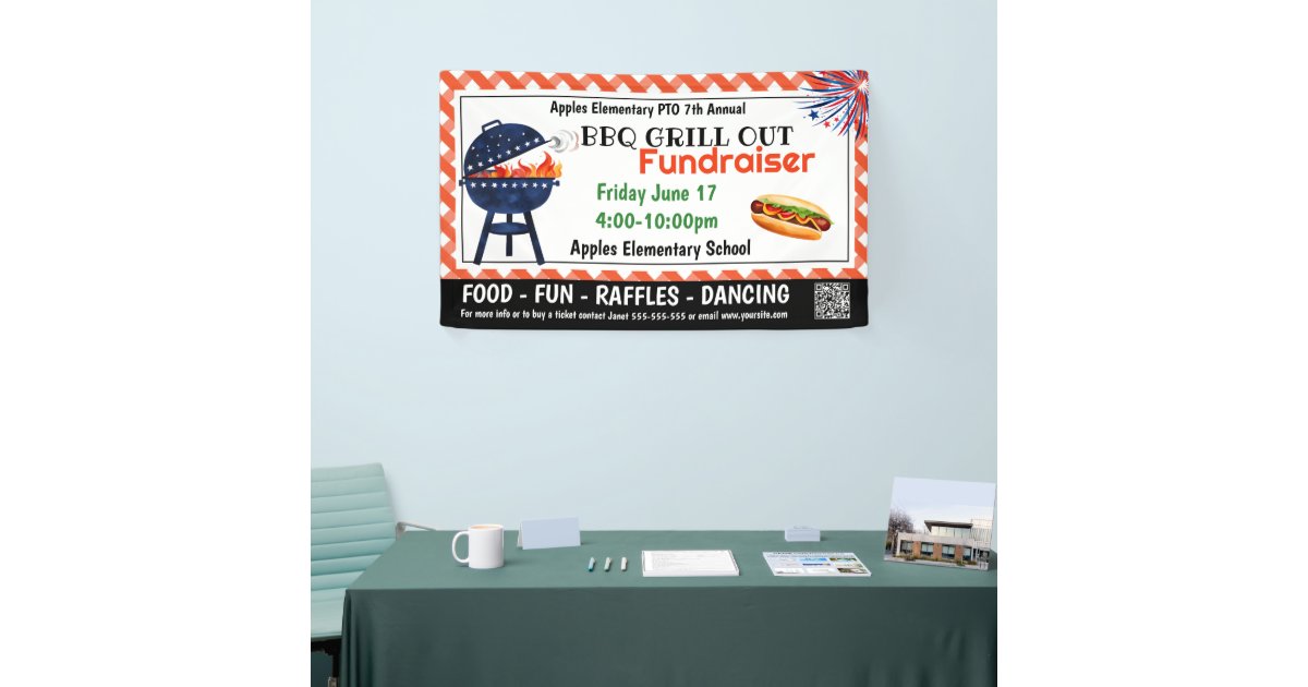 BBQ GRILL out Fundraiser PTO PTA Church Banner | Zazzle