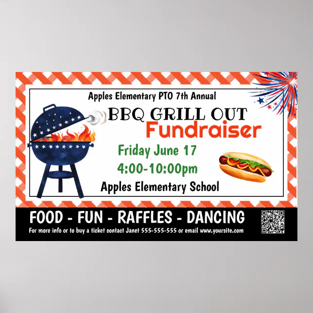 BBQ GRILL out Fundraiser PTO PTA Church Banner Poster | Zazzle