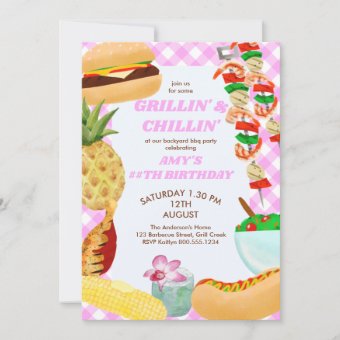 BBQ Grillin and Chillin Girls Birthday Party Invitation | Zazzle