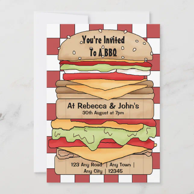 BBQ Party Big Burger Invitation | Zazzle
