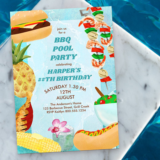 BBQ Pool Party Birthday Invitation | Zazzle