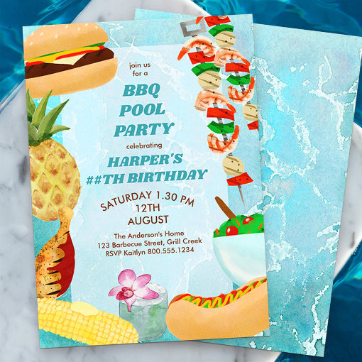 BBQ Pool Party Birthday Invitation | Zazzle