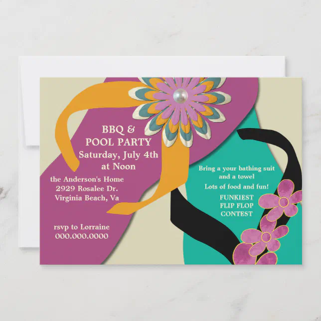 BBQ & Pool Party Flip Flop Invitation-wine Invitation | Zazzle