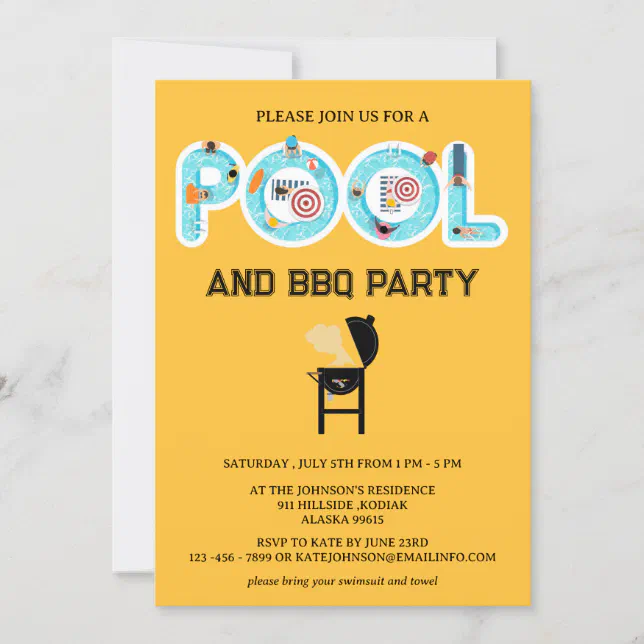 BBQ Pool Party Invitation | Zazzle