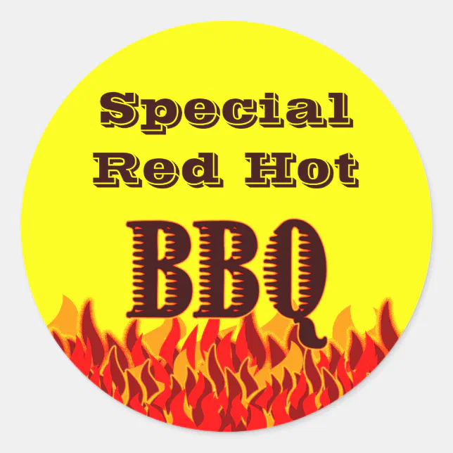 BBQ Red Flames Custom Canning Sticker | Zazzle