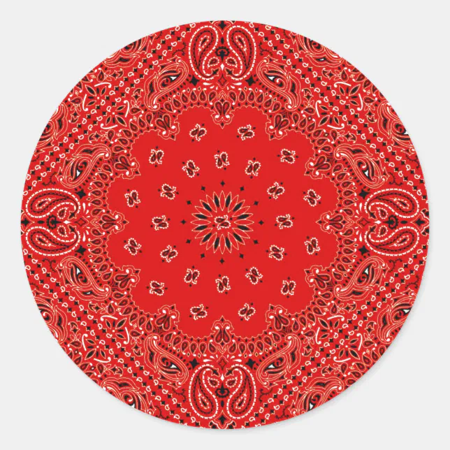 BBQ Red Paisley Western Bandana Scarf Print Classic Round Sticker | Zazzle