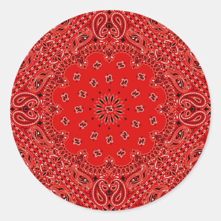 BBQ Red Paisley Western Bandana Scarf Print Classic Round Sticker ...