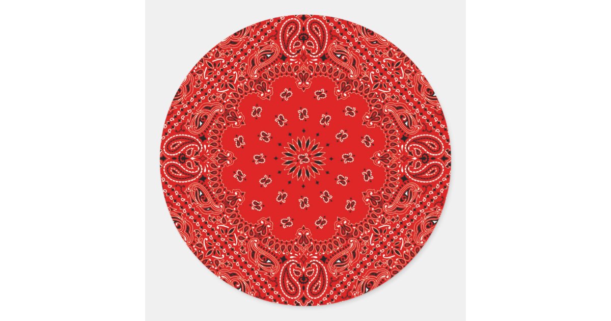 BBQ Red Paisley Western Bandana Scarf Print Classic Round Sticker | Zazzle