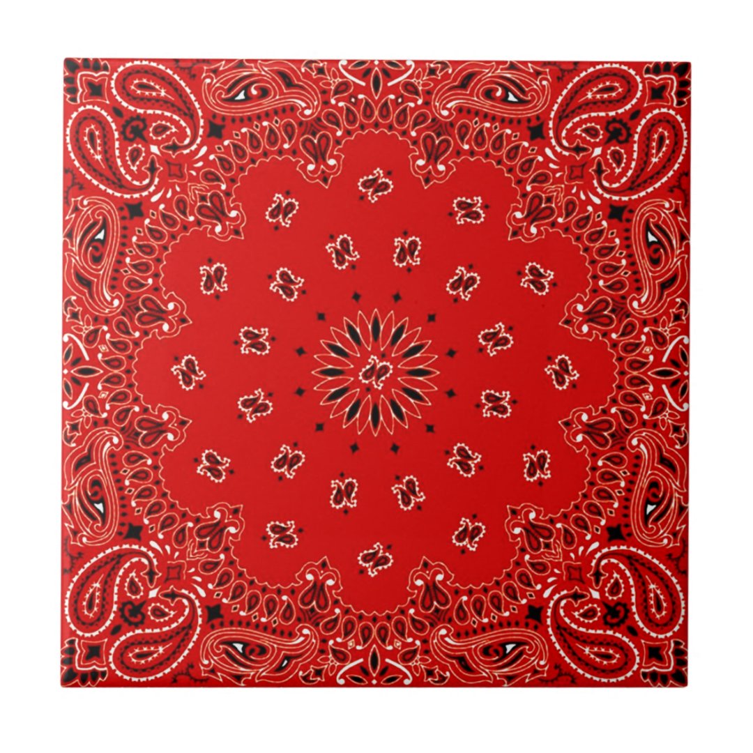 BBQ Red Paisley Western Bandana Scarf Print Tile | Zazzle