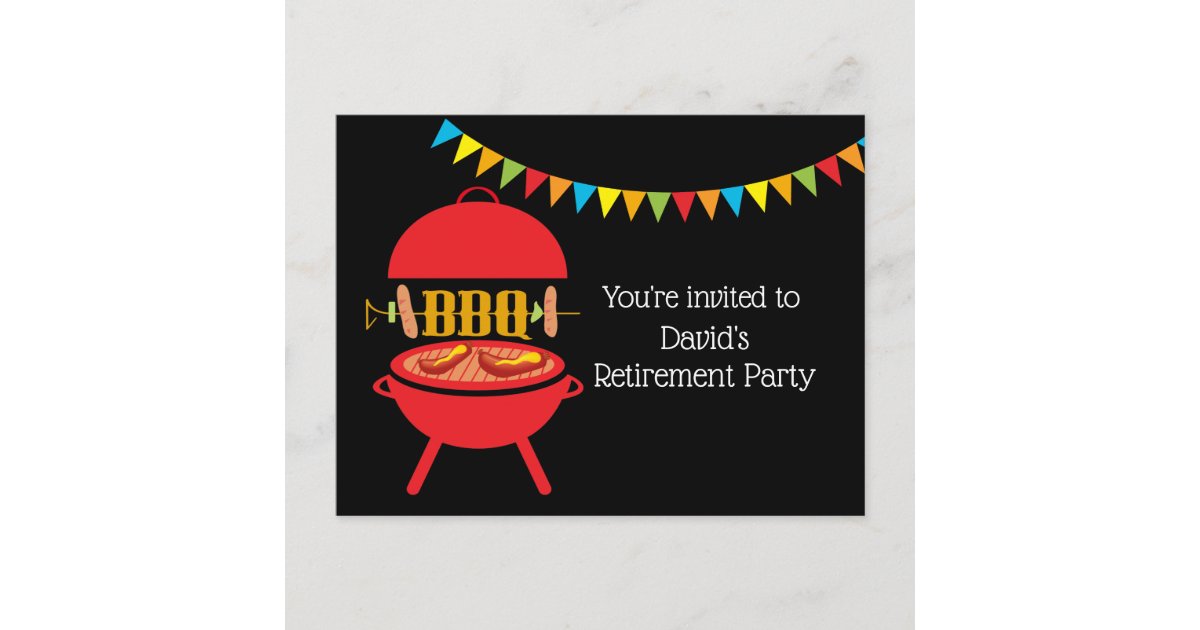 bbq retirement party, barbecue, bbq grill, invitation postcard | Zazzle.com