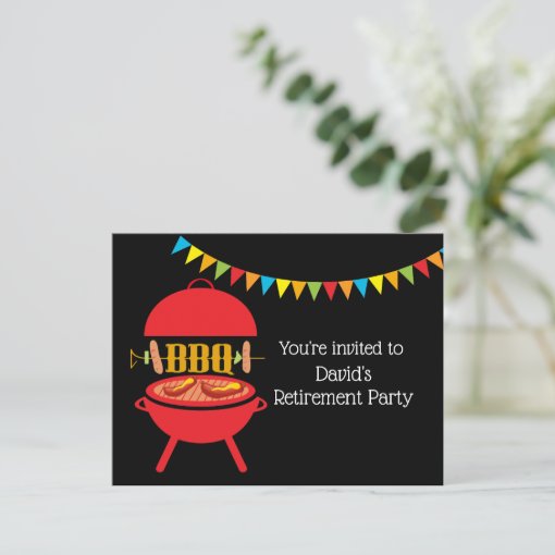 bbq retirement party, barbecue, bbq grill, invitation postcard | Zazzle