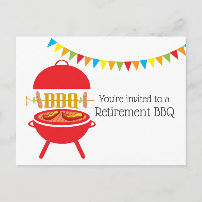 bbq retirement party, barbecue, bbq grill, welcome invitation postcard | Zazzle
