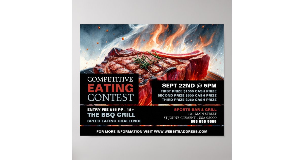 BBQ Steak - Competitive/Speed Eating Contest Poster | Zazzle