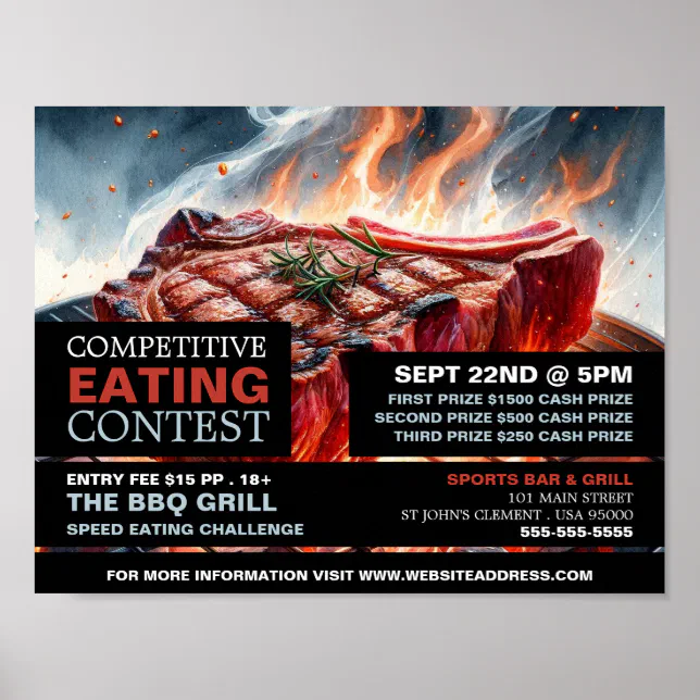 BBQ Steak - Competitive/Speed Eating Contest Poster | Zazzle
