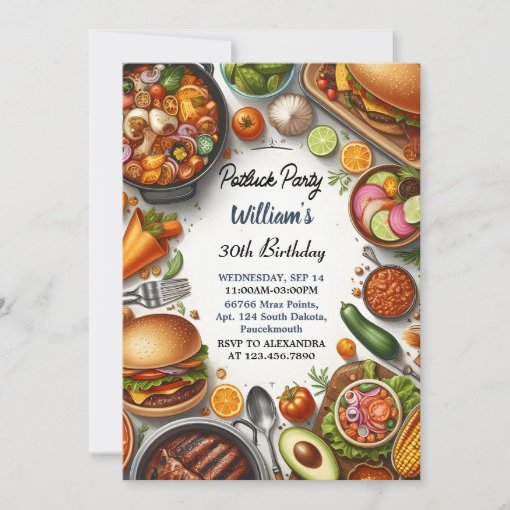 Bbq Taco Chef Soup Potluck Party 30th Birthday Invitation | Zazzle