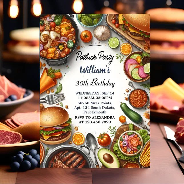 Bbq Taco Chef Soup Potluck Party 30th Birthday Invitation | Zazzle
