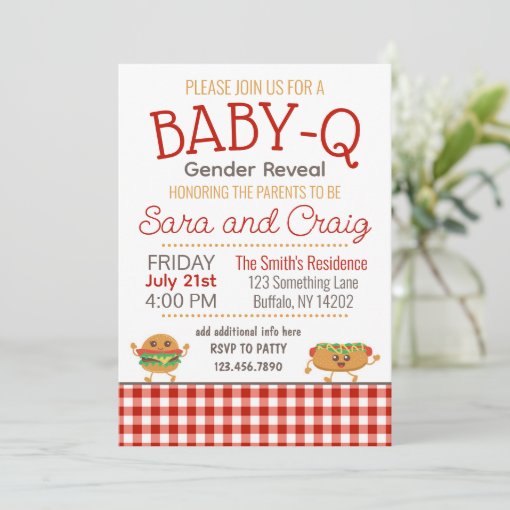 BBQ theme Baby-Q Gender Reveal Editable Invitation | Zazzle