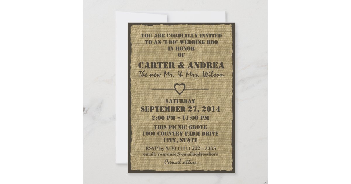 BBQ Wedding Reception Invitation | Zazzle