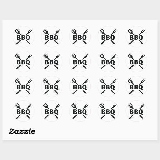 BBQ with cutlery icon Classic Round Sticker | Zazzle