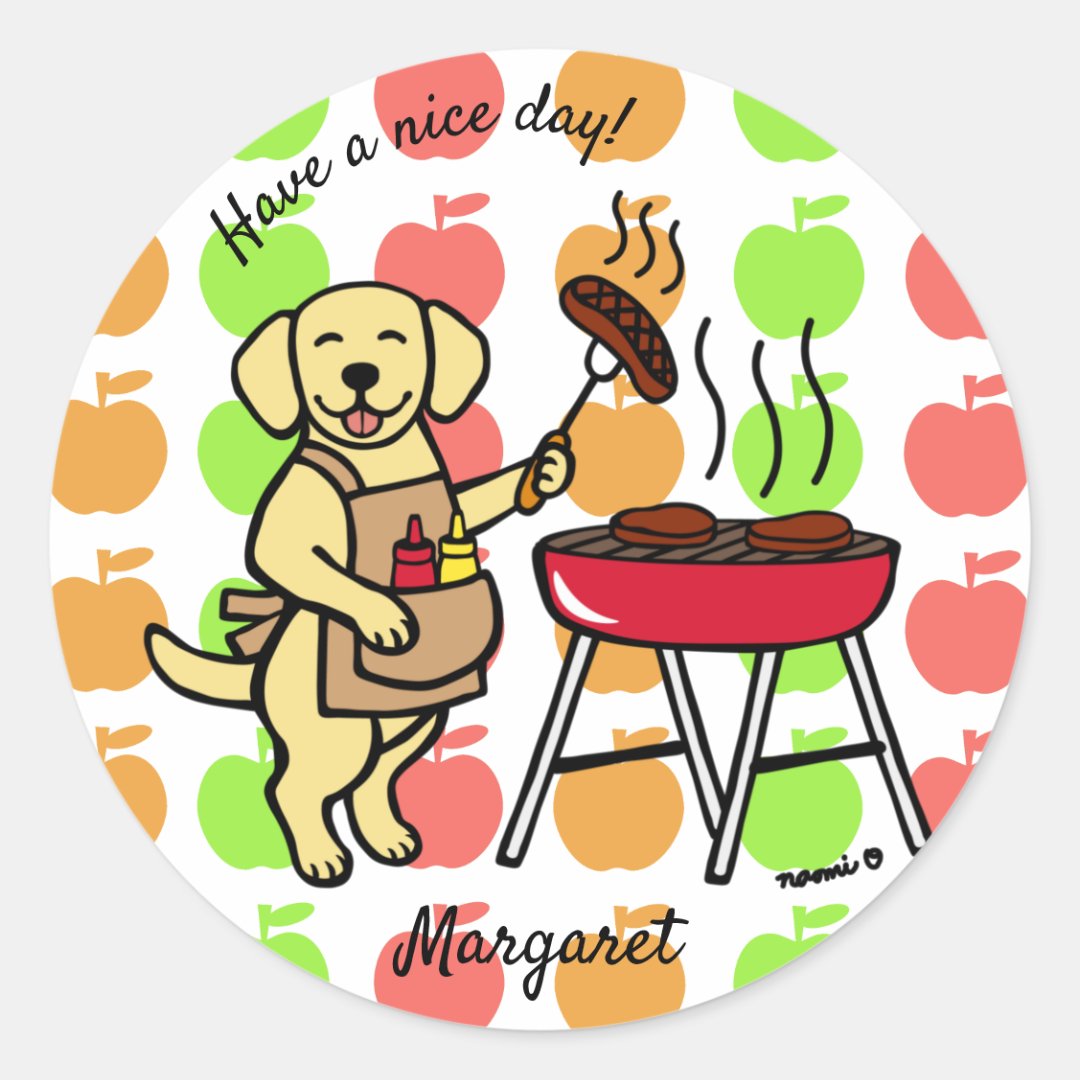 BBQ Yellow Labrador Chef Cartoon Classic Round Sticker | Zazzle